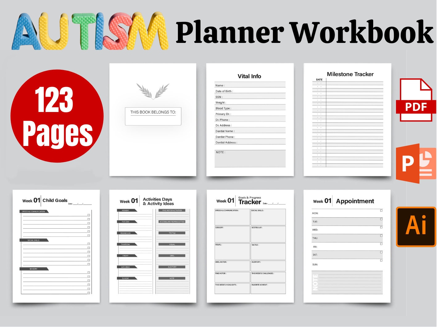 Autism Autistic Kids Adult Planner Journal Workbook Therapy Therapist ...