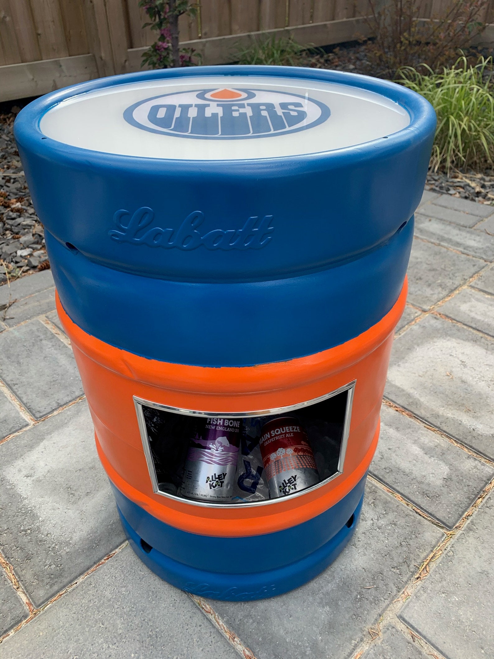 Custom Oilers Themed Keg Icehouse / Beer Cooler / Cocktail Table for ...