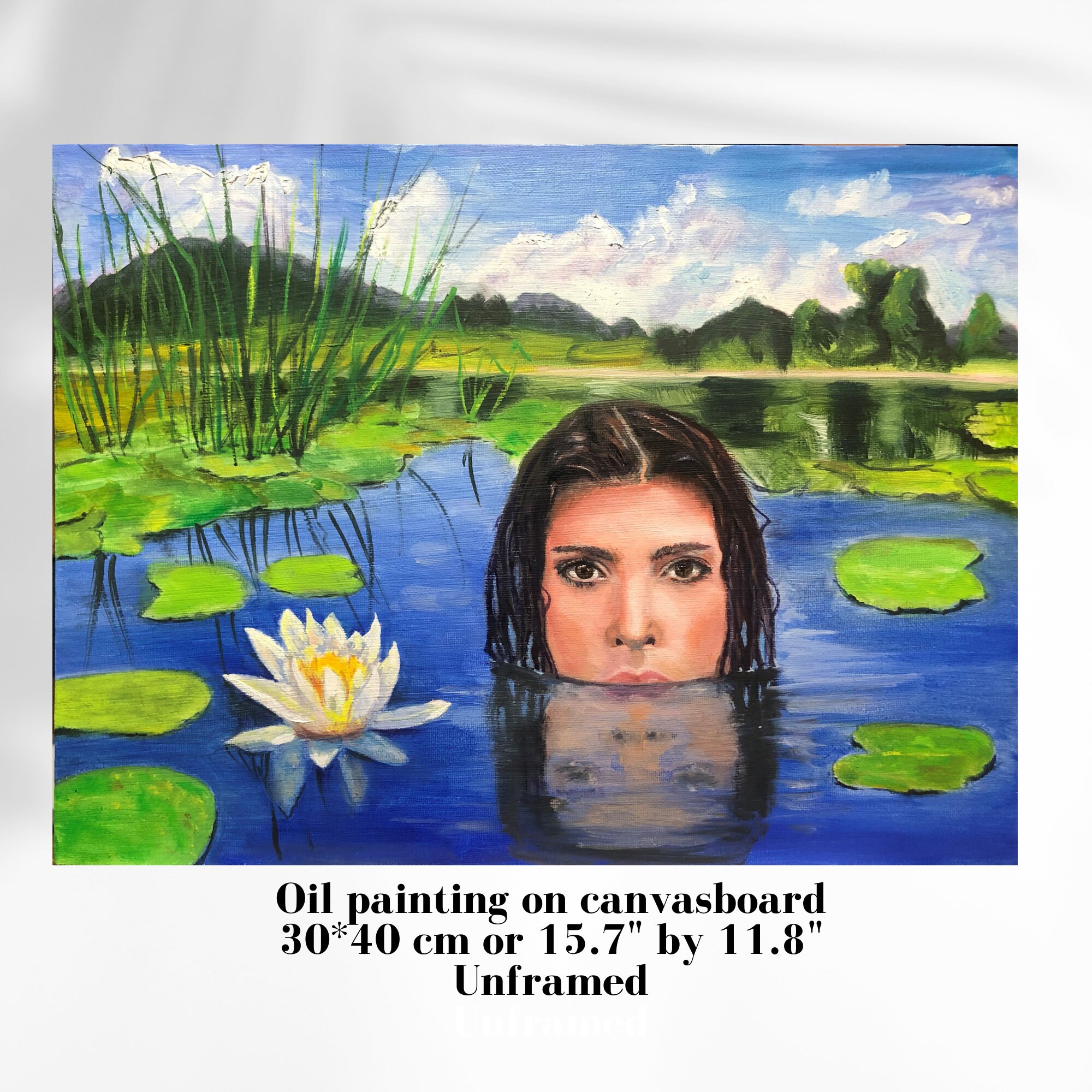Girl in Pond Oil Painting Seascape Painting Women in Lake - Etsy