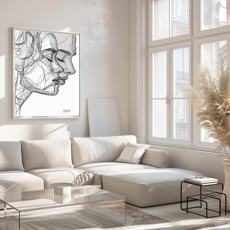 Dual Nature Minimalist Line Art of Two Female Faces, Girls Pencil ...