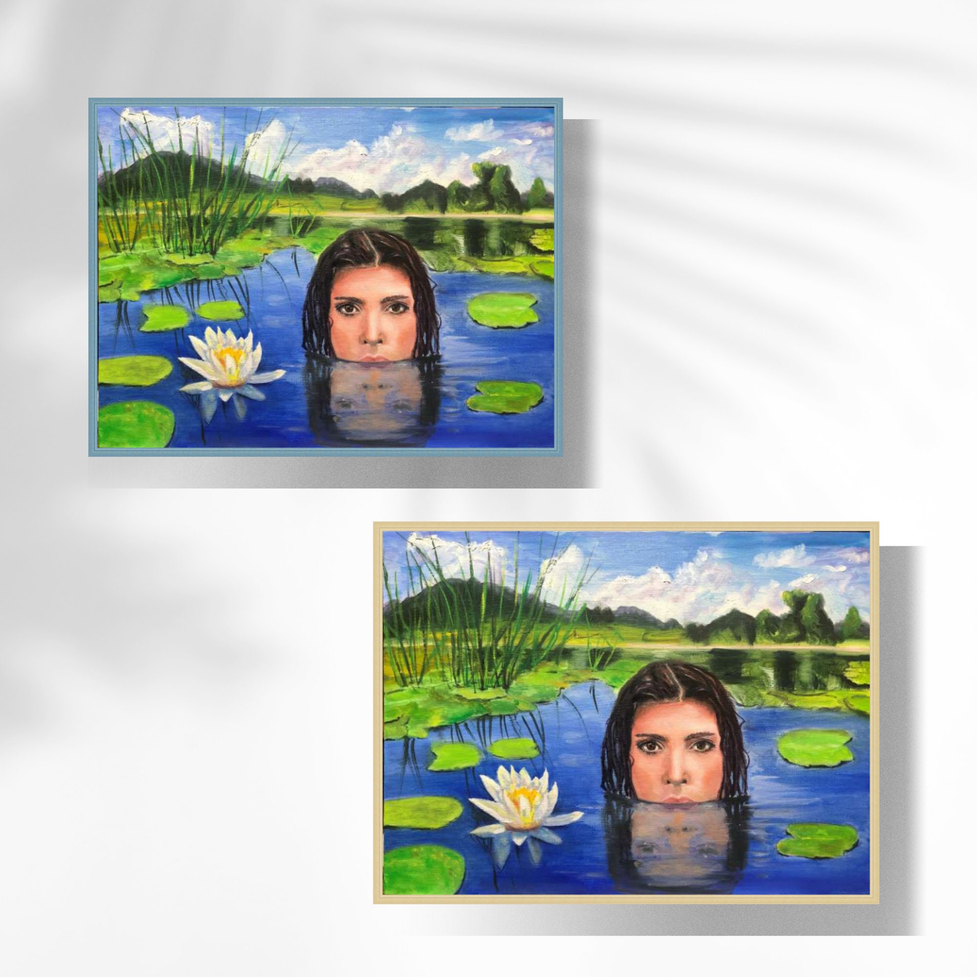 Girl in Pond Oil Painting Seascape Painting Women in Lake - Etsy