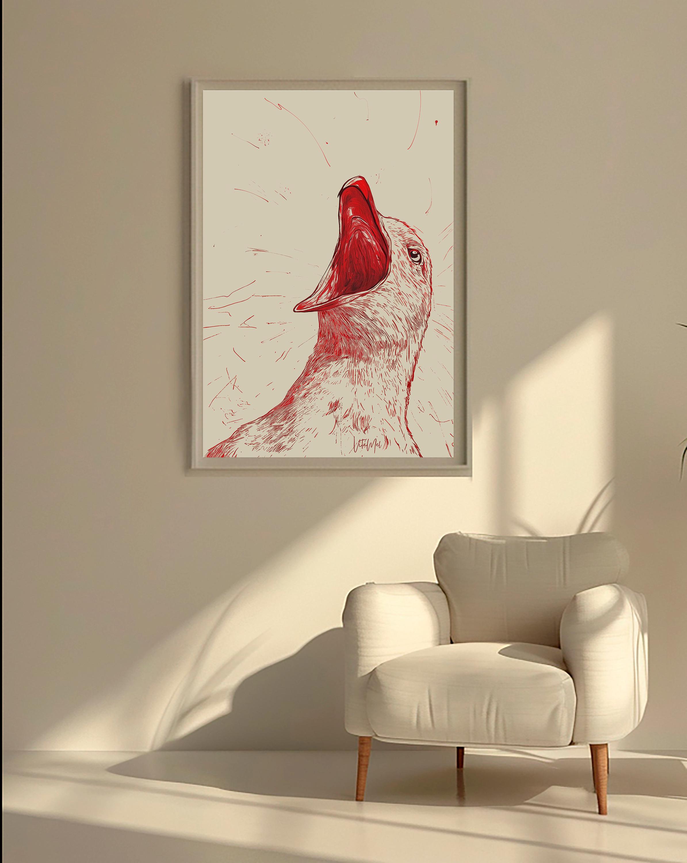 Screaming Seagull Sketch Printable | Red Pencil Drawing on Beige ...