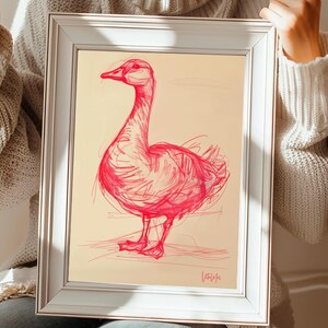 Sketch Pencil Print Red Goose | Vintage Goose | Farmhouse Wall Art ...