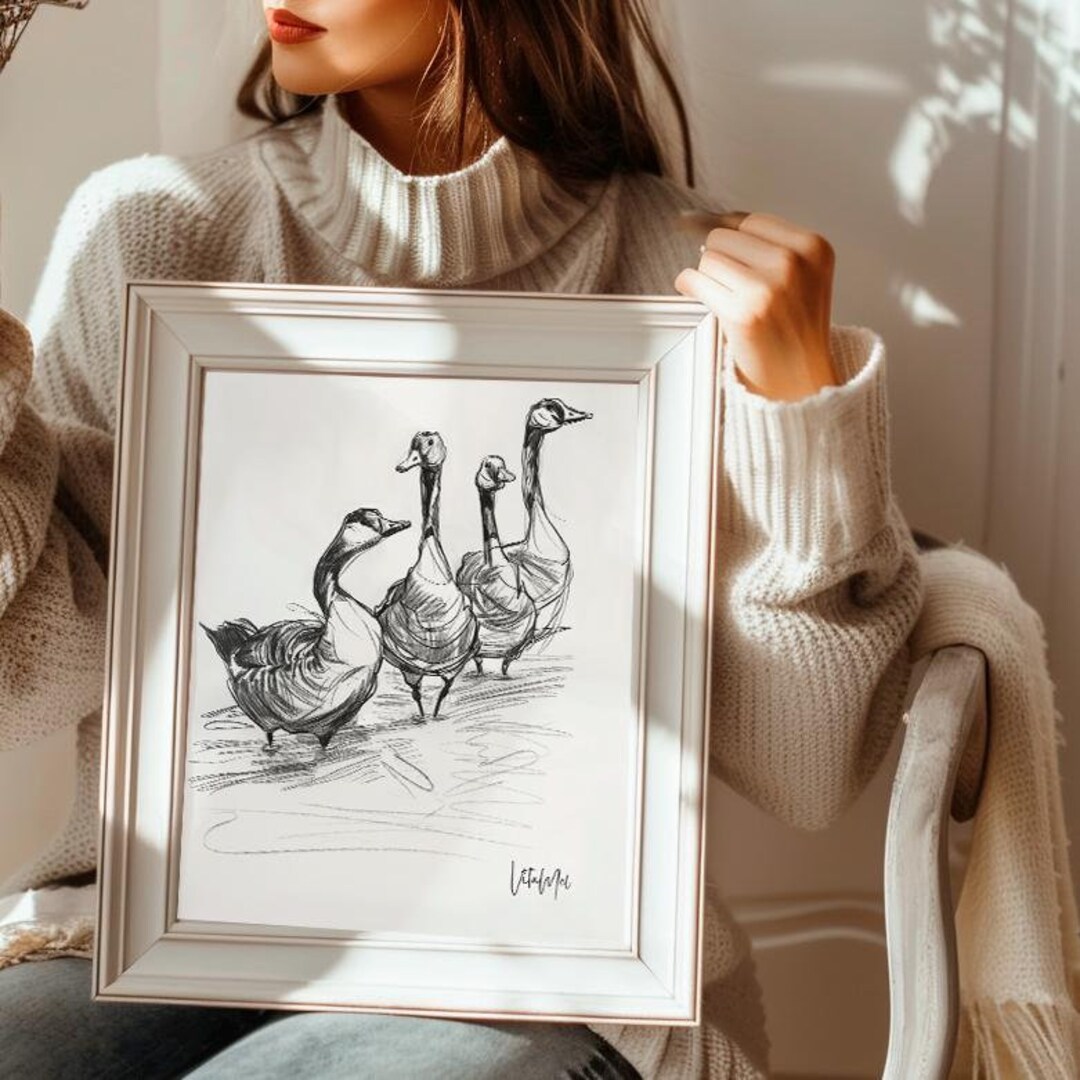 Vintage Goose | Sketch Print Geese| Farmhouse Wall Art | Minimal ...
