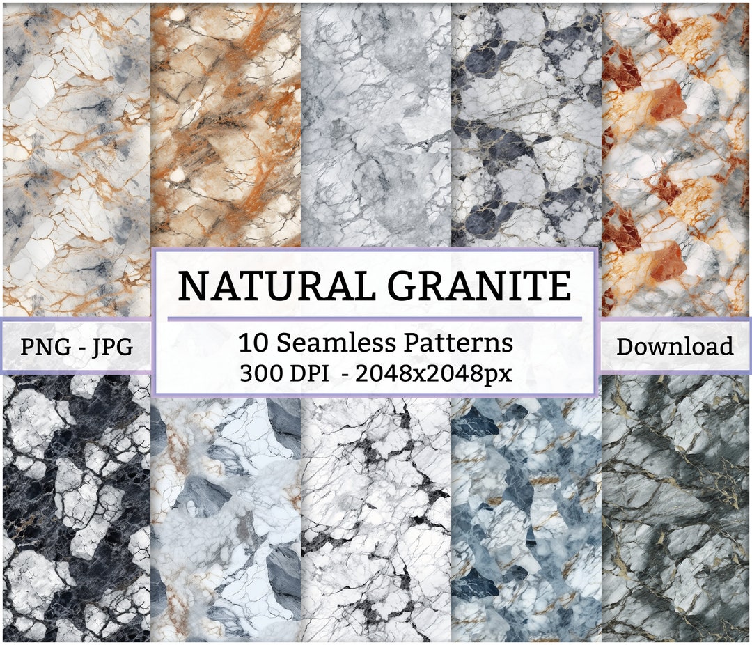 10x Natural Granite Textures Seamless Pattern Set - 10 Designs Digital ...
