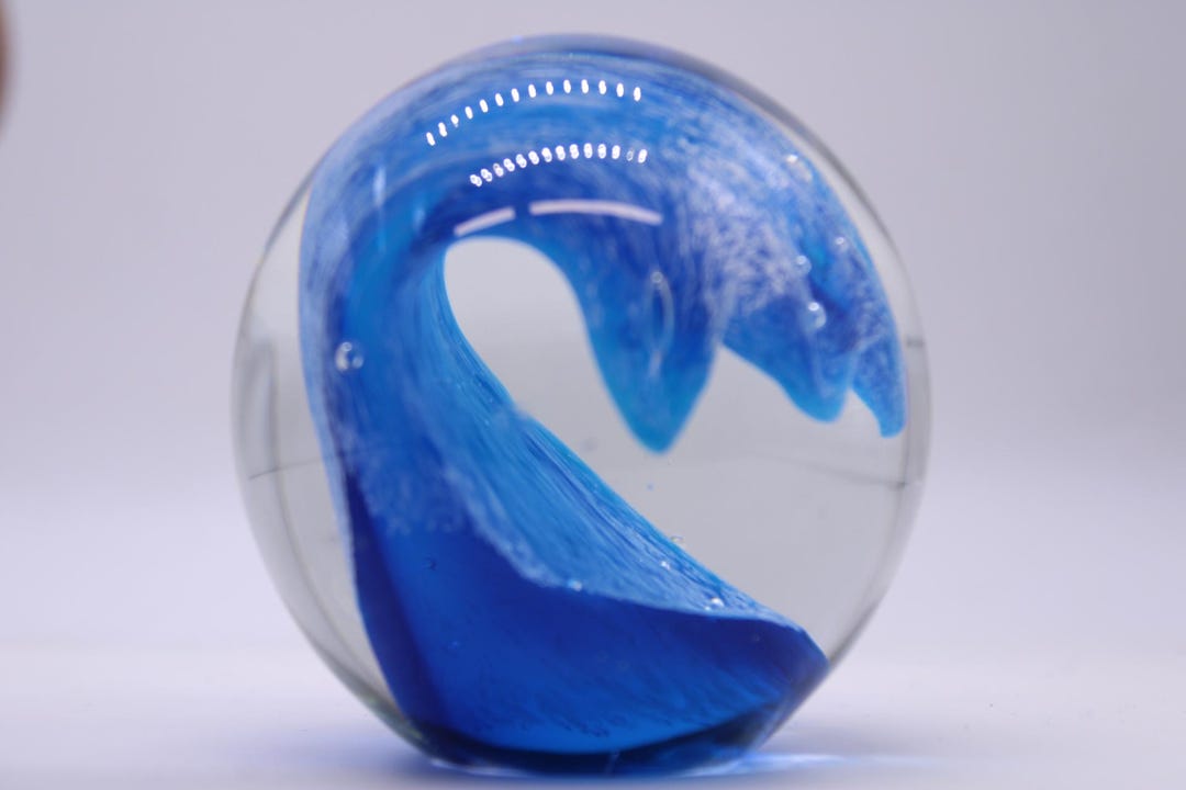 100% Handcraft Glass Abstract Ocean Wave Encased Glass Paperweight ...