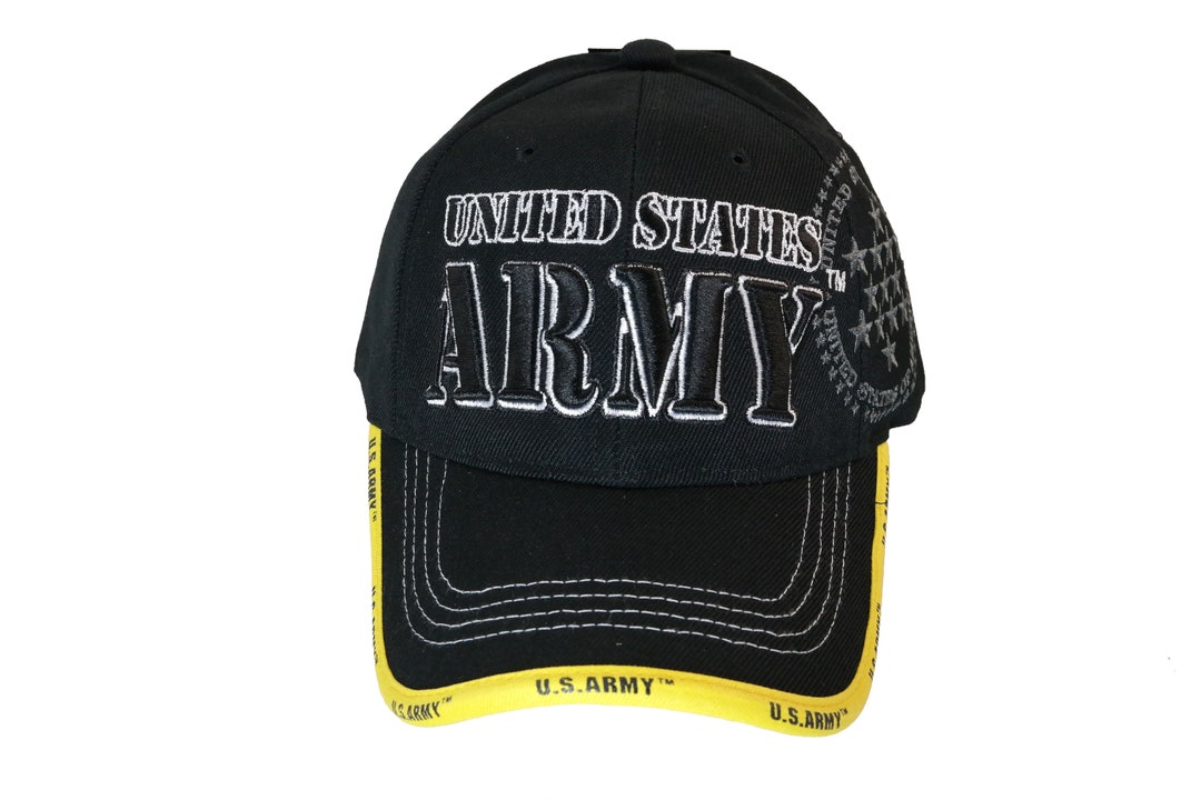 U.S. Army Acrylic Military Cap - Black With Yellow - Custom Name ...