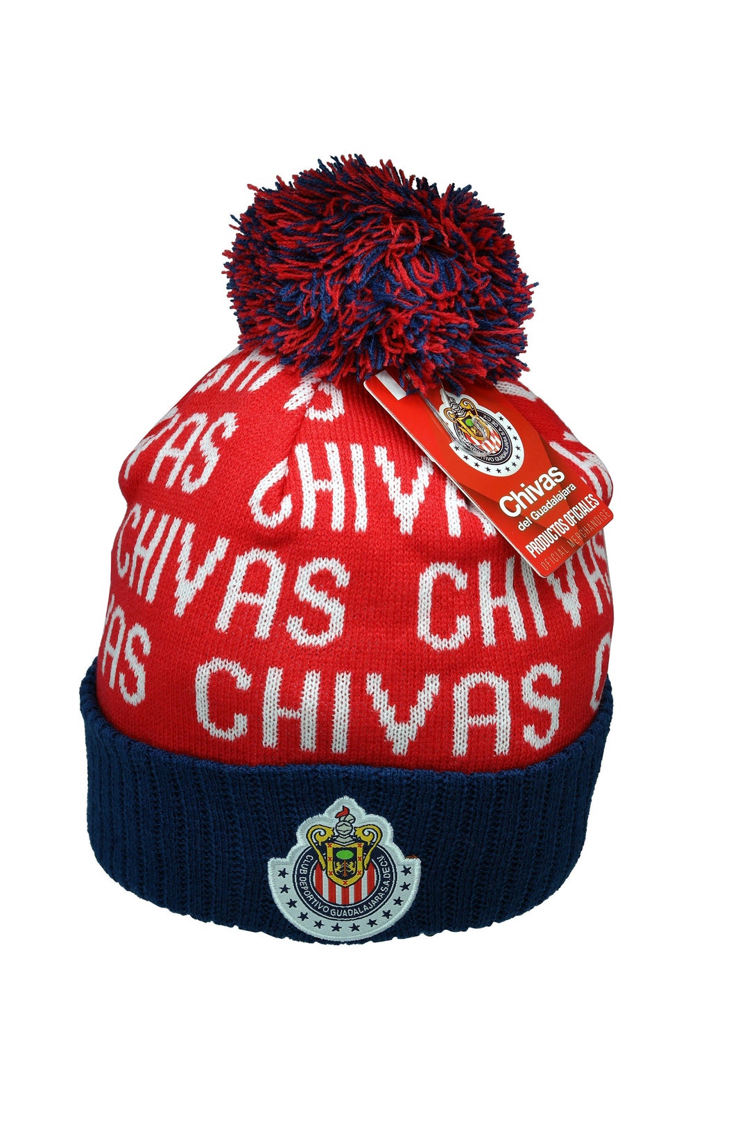Chivas Identity Logo Print Adult Unisex Pom Pom Beanie - Red - Custom ...