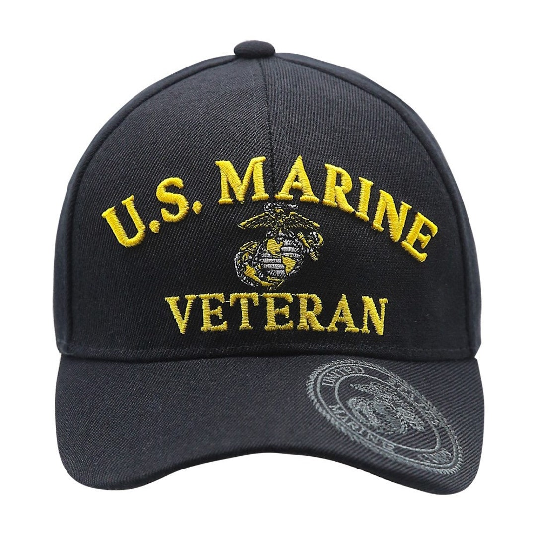 U.S. Marine Corps Acrylic Cap - Black Color With Yellow Logo - Custom ...