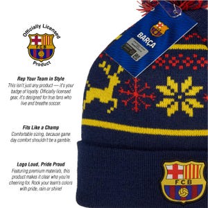 FC Barcelona Snow Pattern Official Pom Adult Soccer Beanie - Custom ...