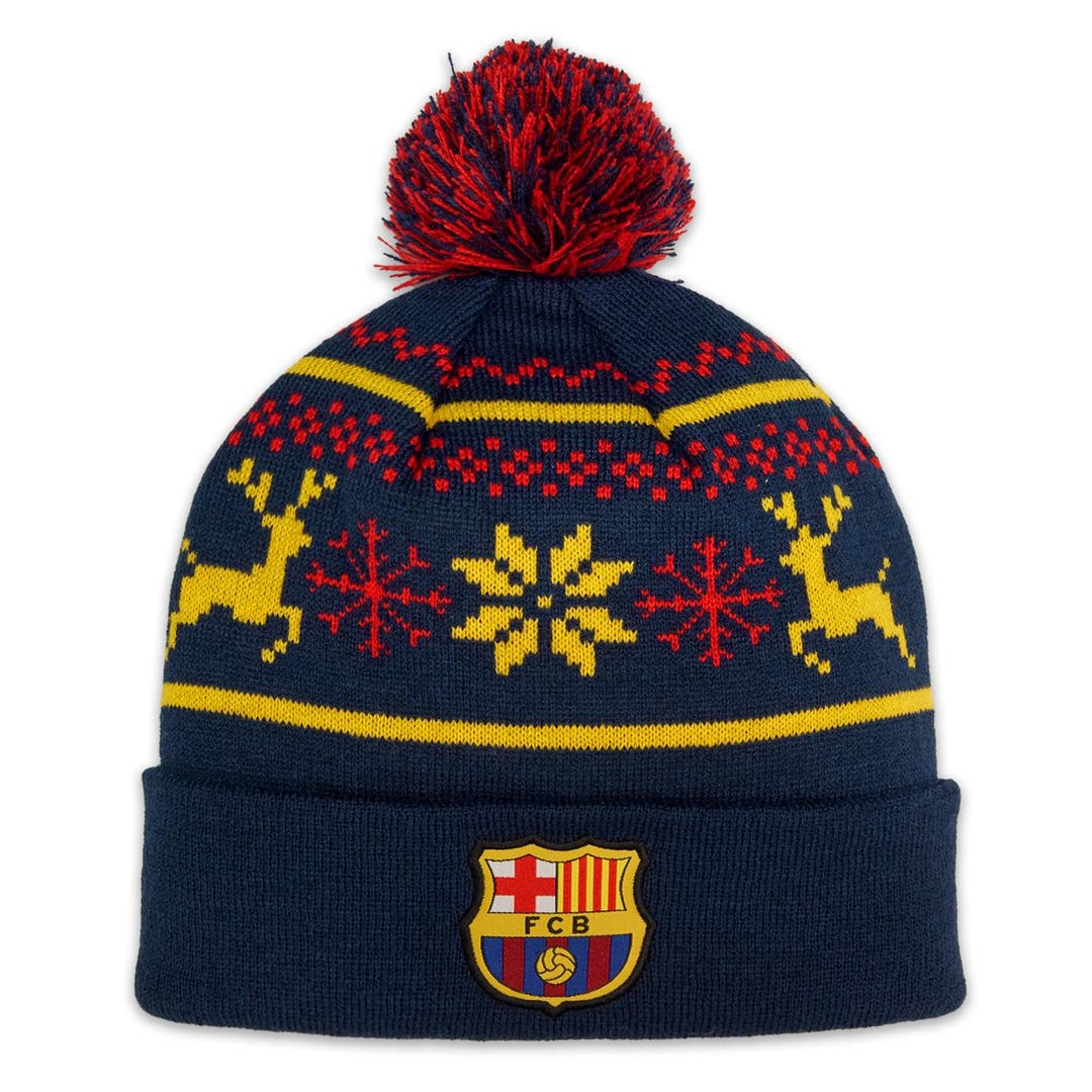 FC Barcelona Snow Pattern Official Pom Adult Soccer Beanie - Custom ...