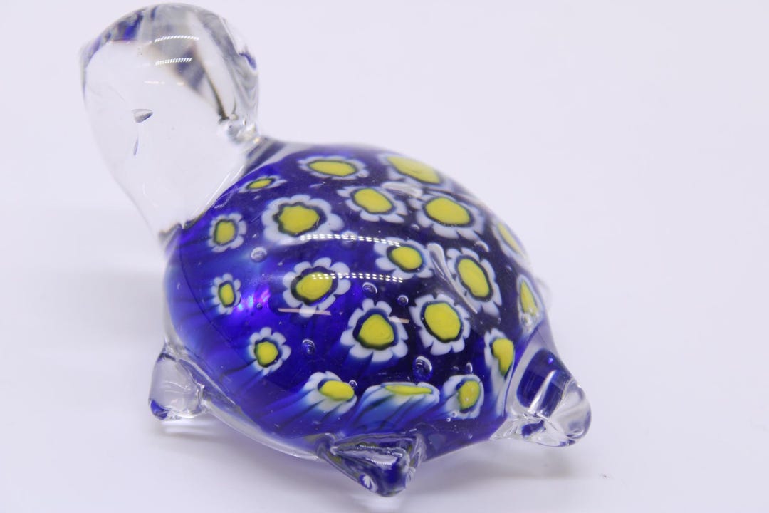 100% Handcraft Glass Turtle Figurine Features a Vibrant Cobalt Blue ...