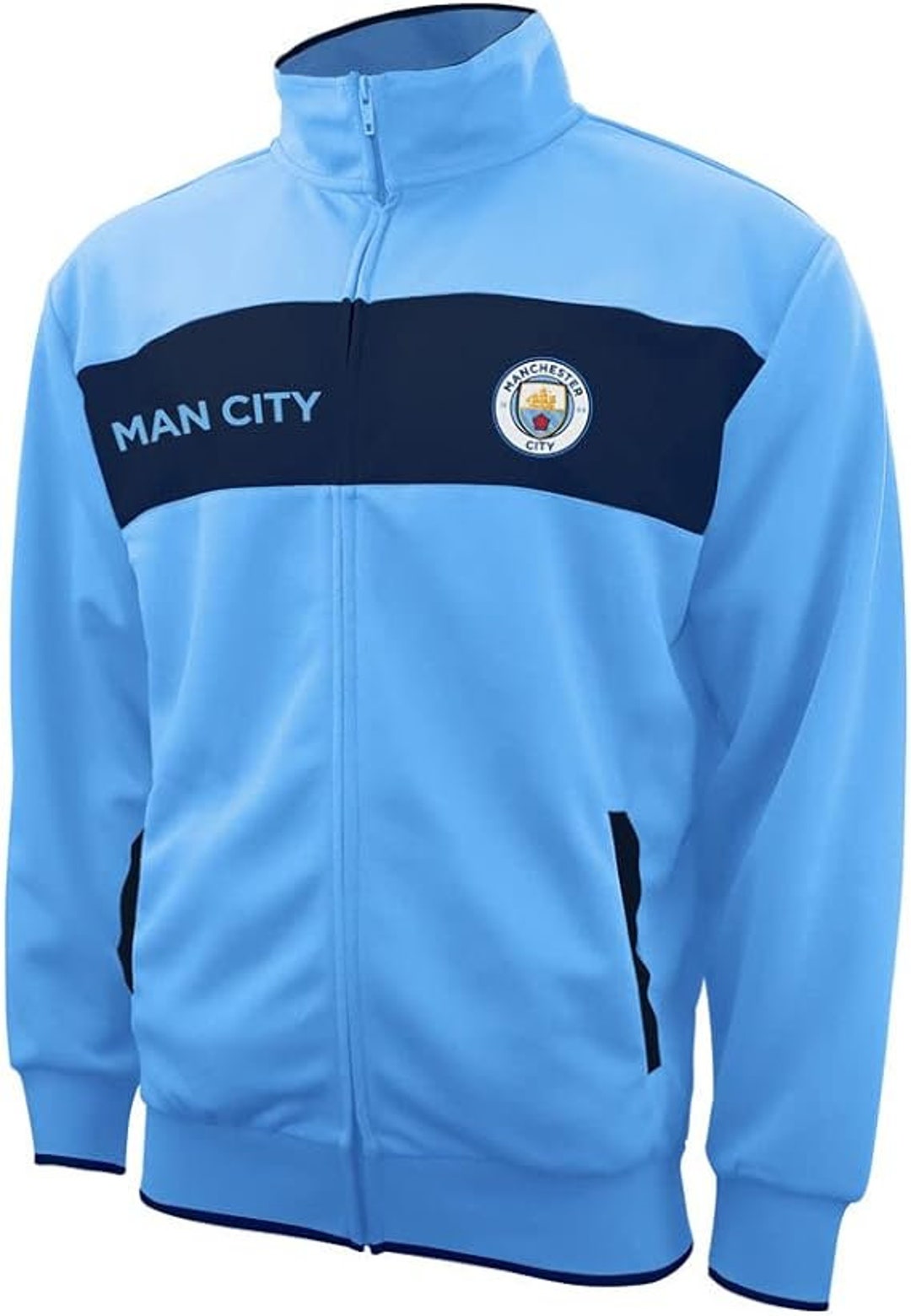 Manchester City Adult Size Full Zip Track Jacket Center Logo Light Blue ...