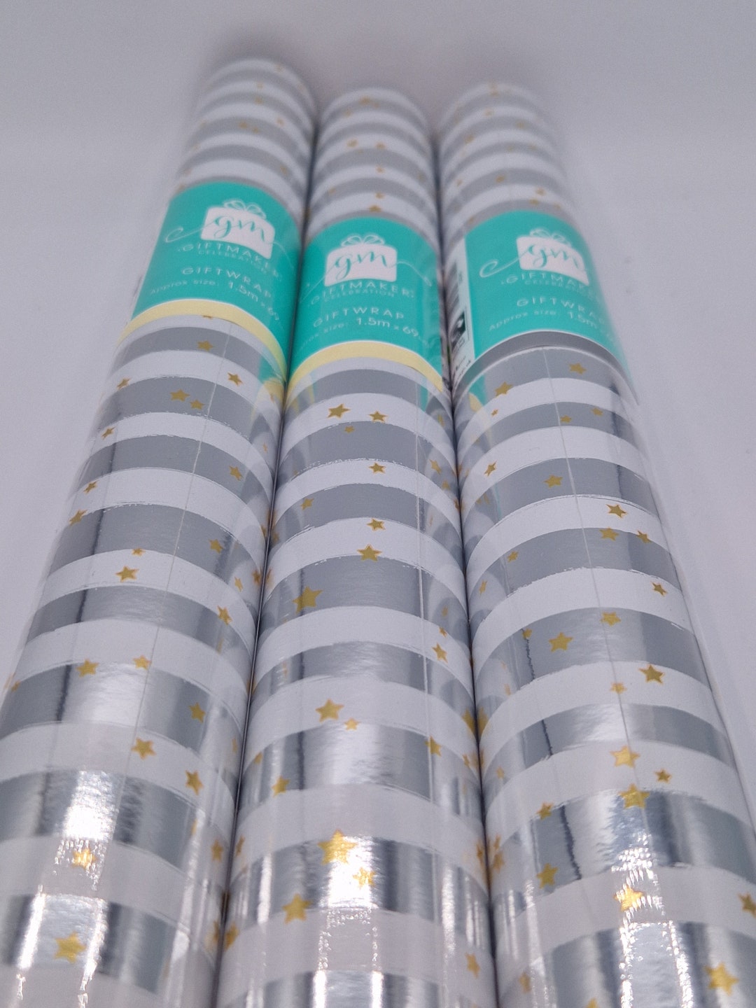 3x1.5m (4.5m) Gold Star & Strip Effect Wrapping Paper Roll - Etsy