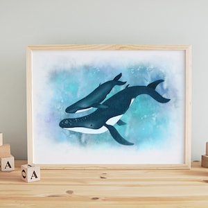Mom and Baby Whale Print in Watercolor for Ocean Themed Baby Nursery ...