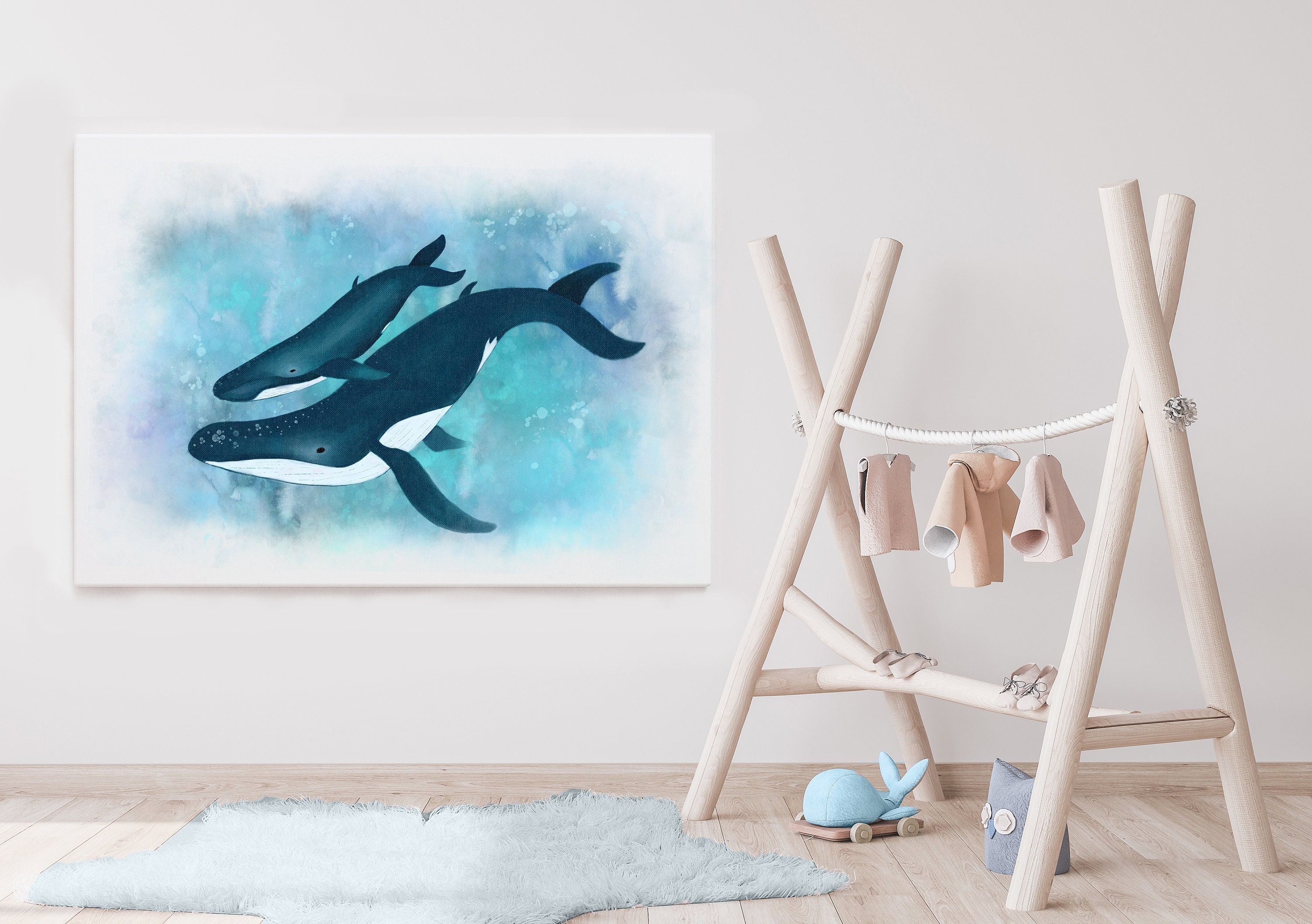 Mom and Baby Whale Print in Watercolor for Ocean Themed Baby Nursery ...
