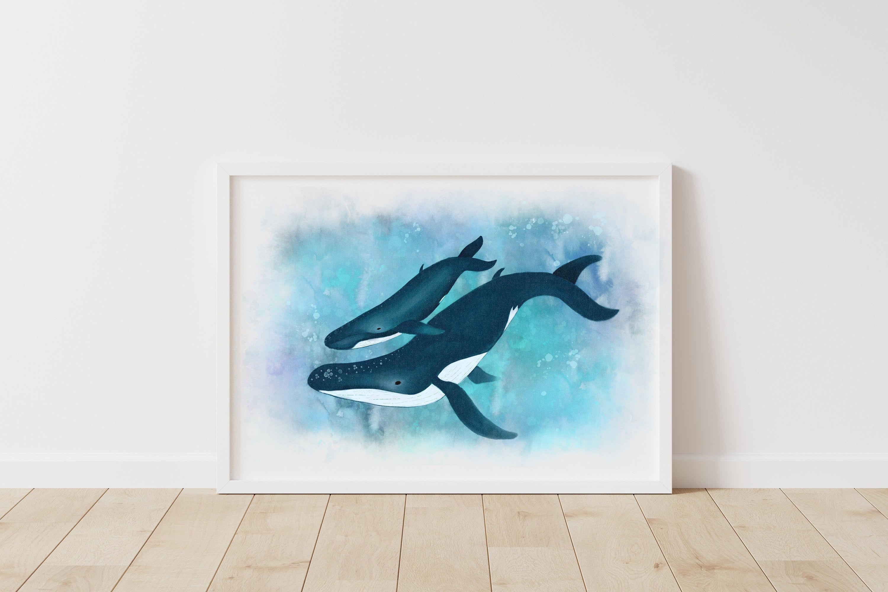 Mom and Baby Whale Print in Watercolor for Ocean Themed Baby Nursery ...