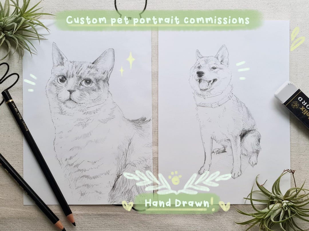 Custom Pet Portraits - Hand Drawn Graphite Illustrations - Etsy