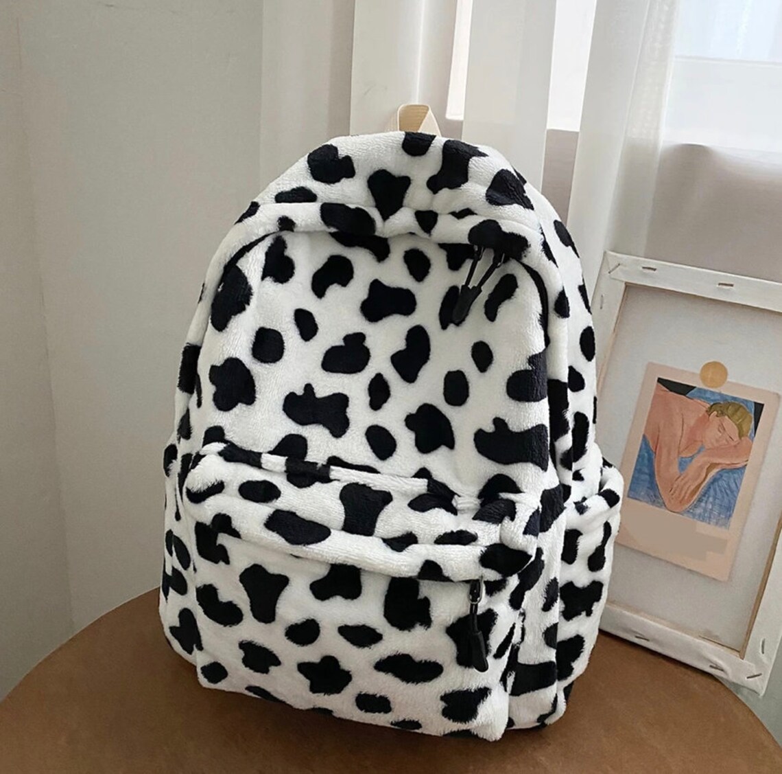 Plush cow print backpack | Etsy