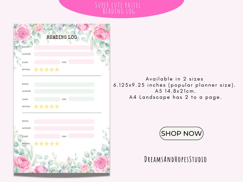 Printable 2023 Reading Log - Rose Floral Pink - Etsy