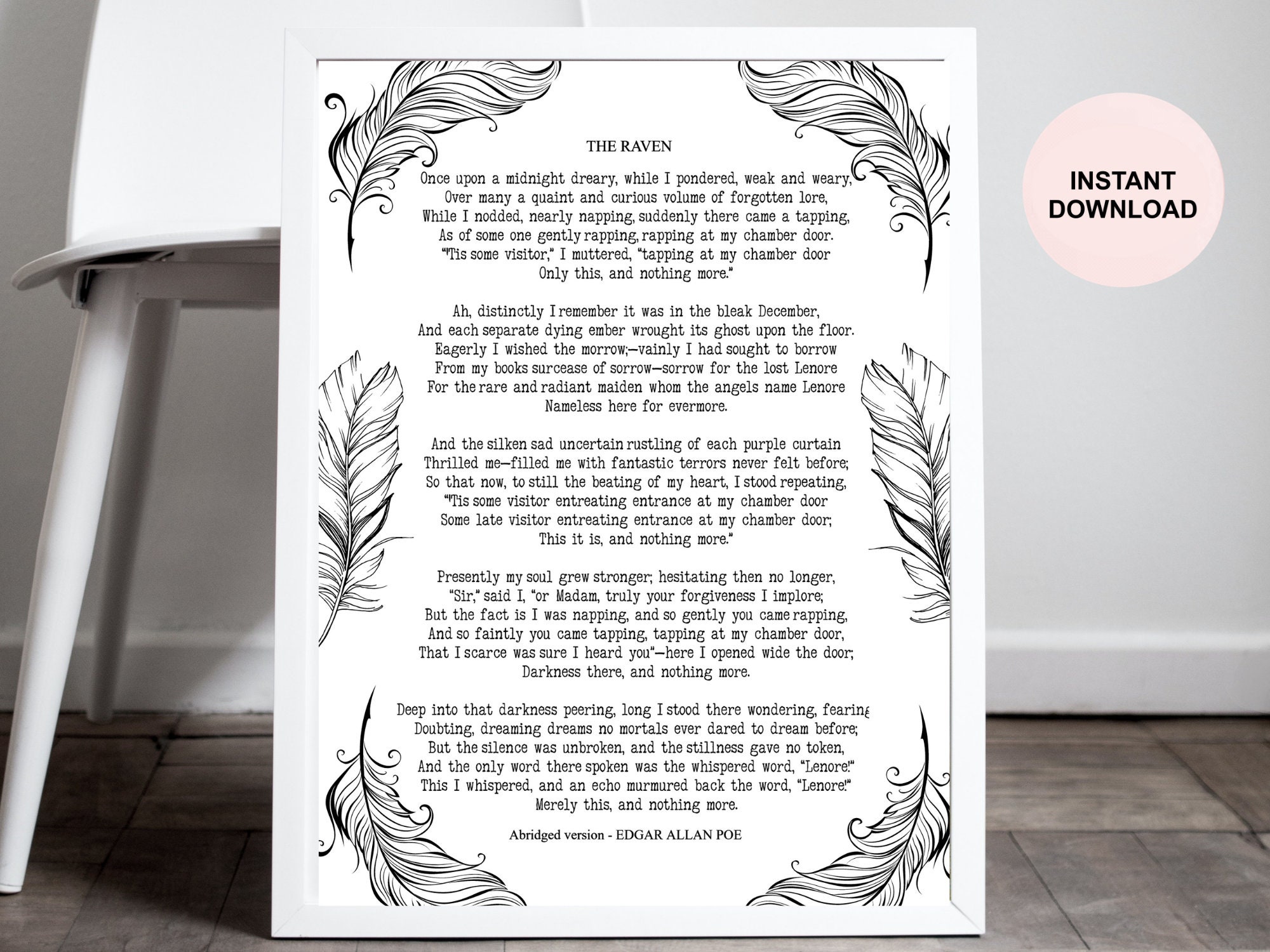 Edgar Allen Poe, the Raven, Printable Wall Art, Home Decor - Etsy