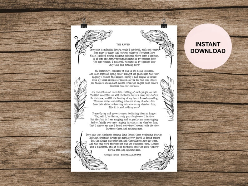 Edgar Allen Poe, the Raven, Printable Wall Art, Home Decor - Etsy