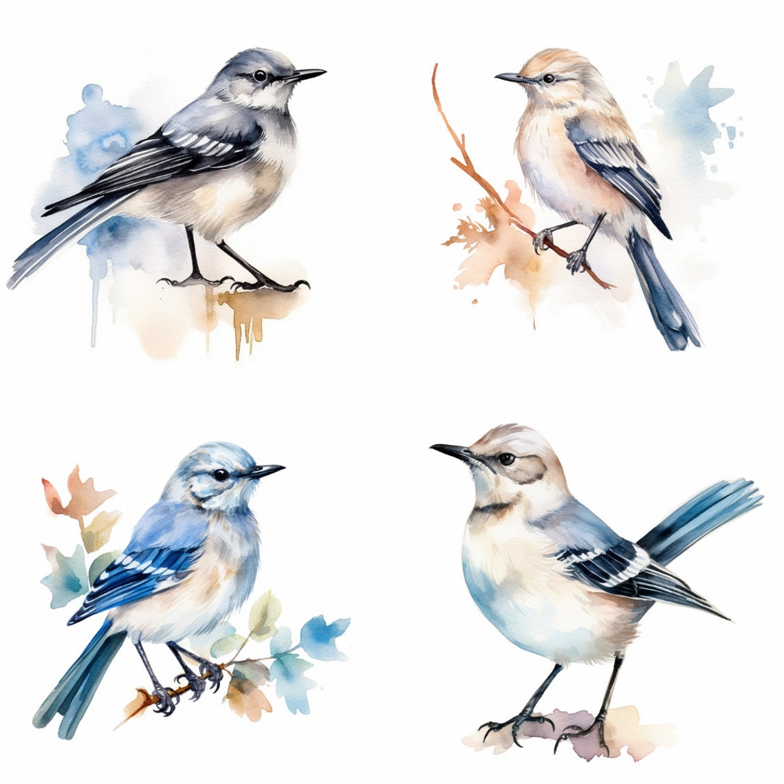 Watercolor Birds Clip Art, Tiny Colorful Birds Clipart, Bird Png ...