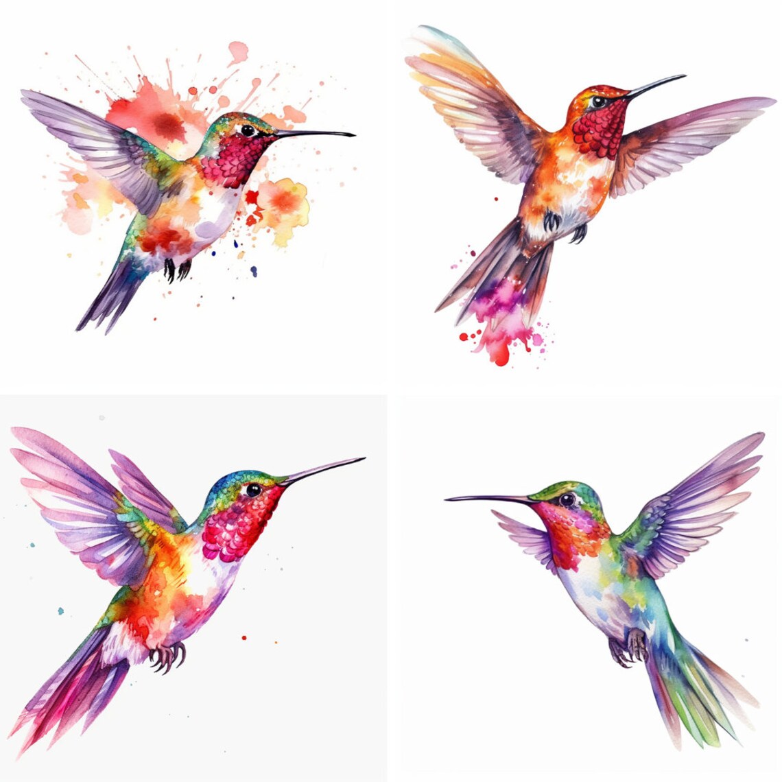 Watercolor Birds Clip Art, Tiny Colorful Birds Clipart, Bird Png ...