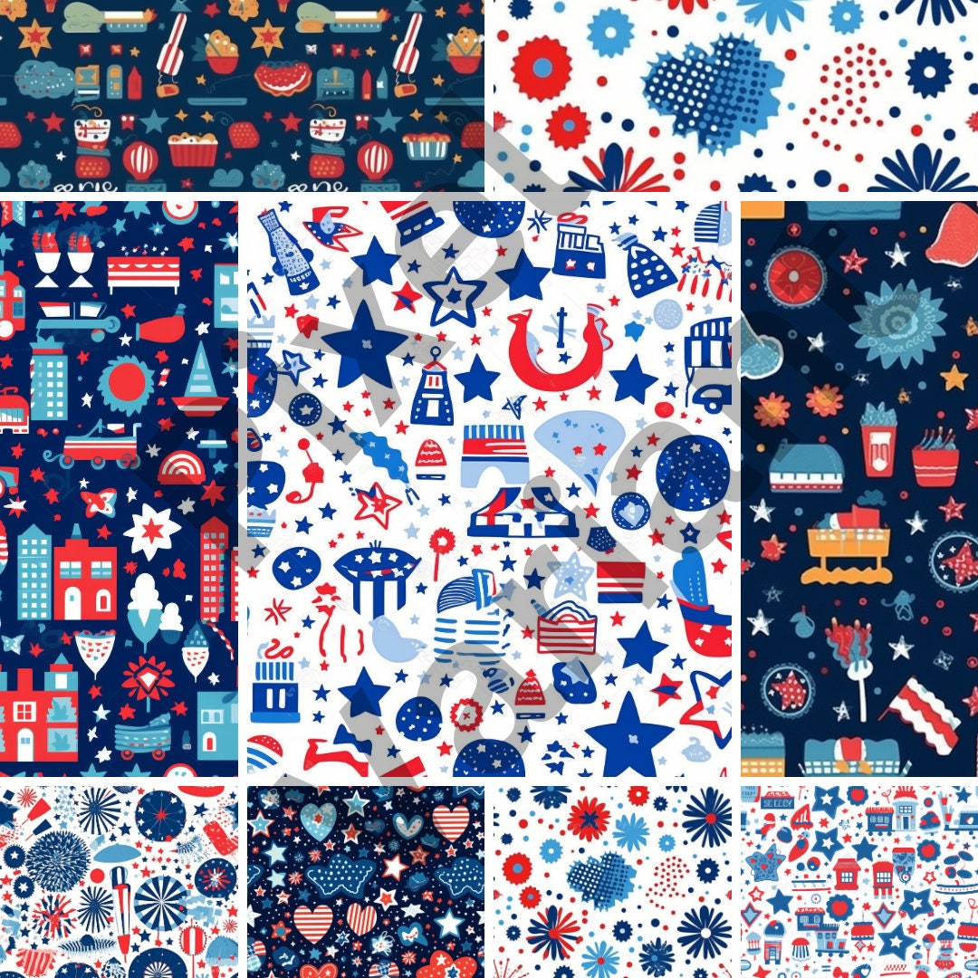 Seamless Pattern Fourth of July 4th of July Floral USA Patriotic ...