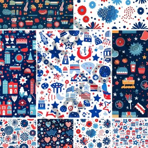 Seamless Pattern Fourth of July 4th of July Floral USA Patriotic ...