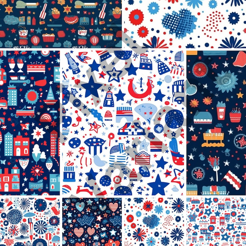 Seamless Pattern Fourth of July 4th of July Floral USA Patriotic ...