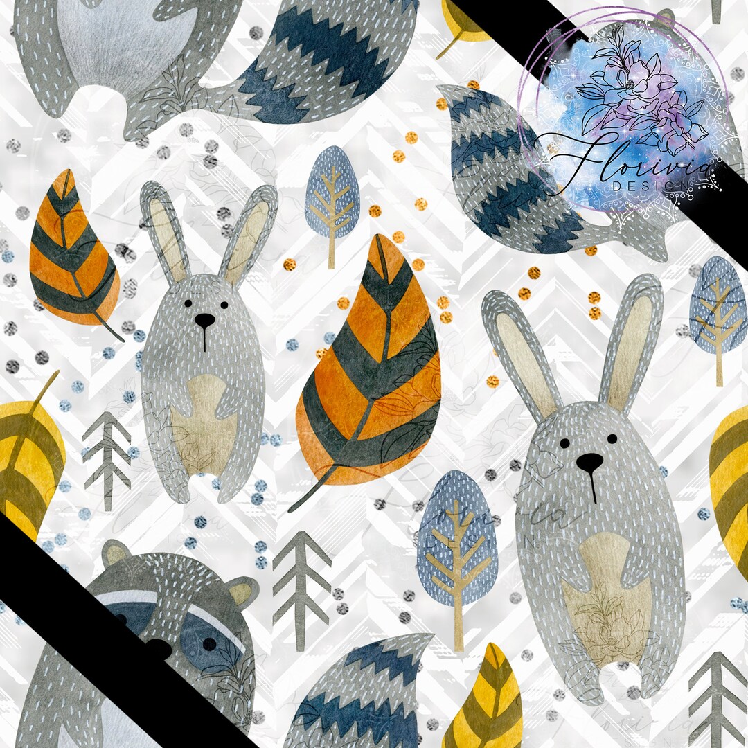 2 Seamless Digital Patterns Digital Paper, Rabbit, Racoon, Watercolor ...