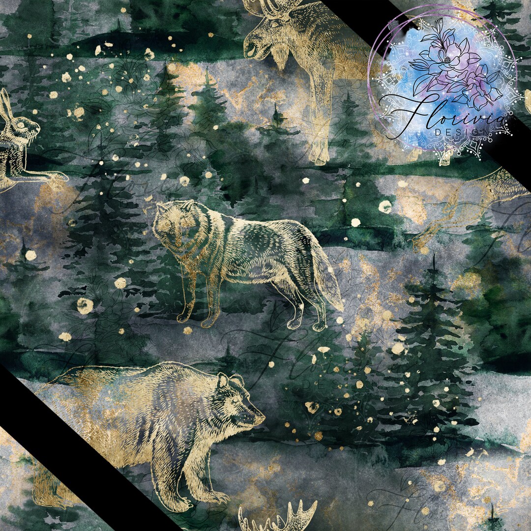 Seamless Digital Pattern Digital Paper, Woods, Trees, Forest, Wolf ...