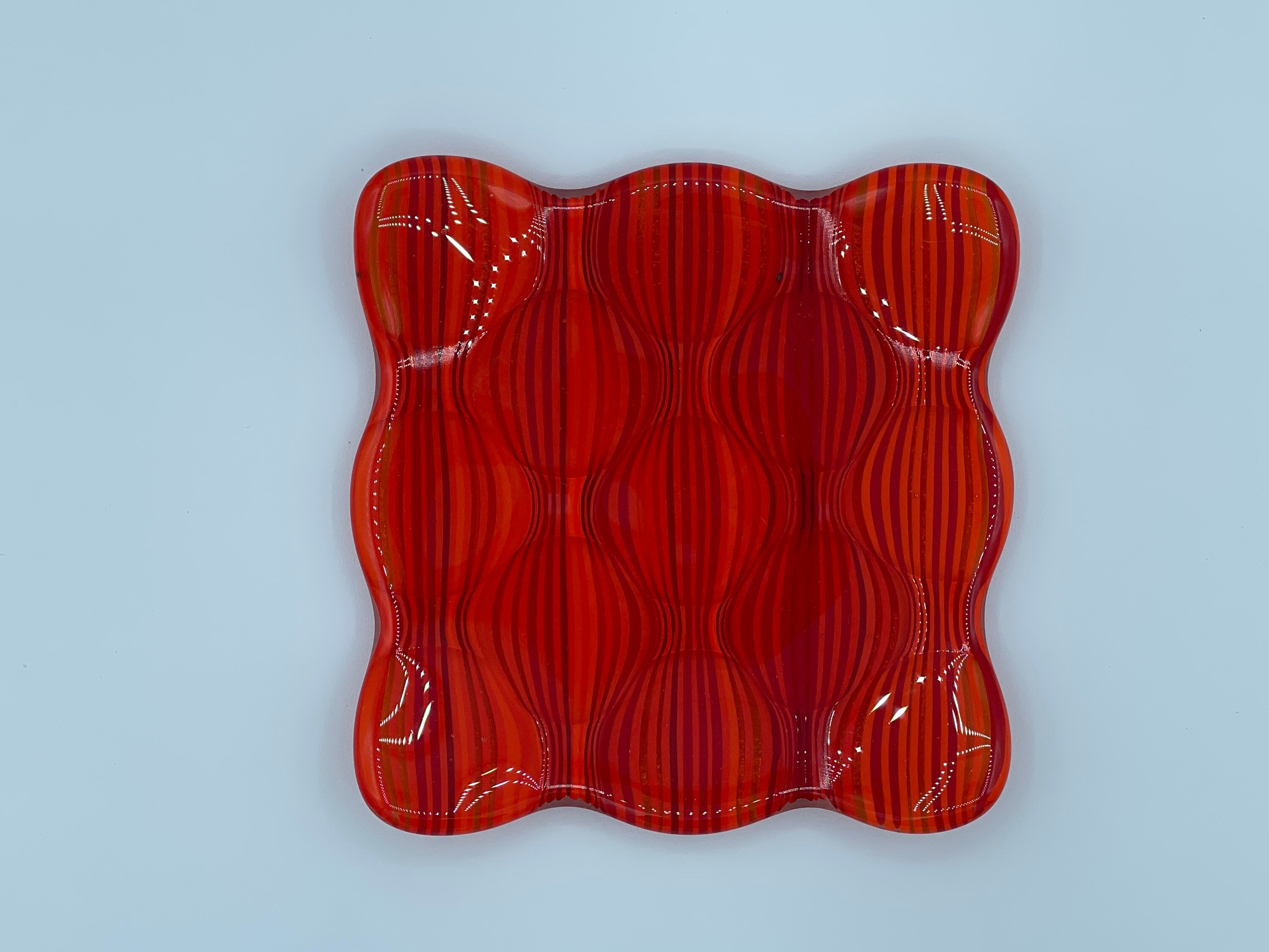 Fused Glass Dish Red & Orange Optical Illusion Looking Plate 5 1/2 ...
