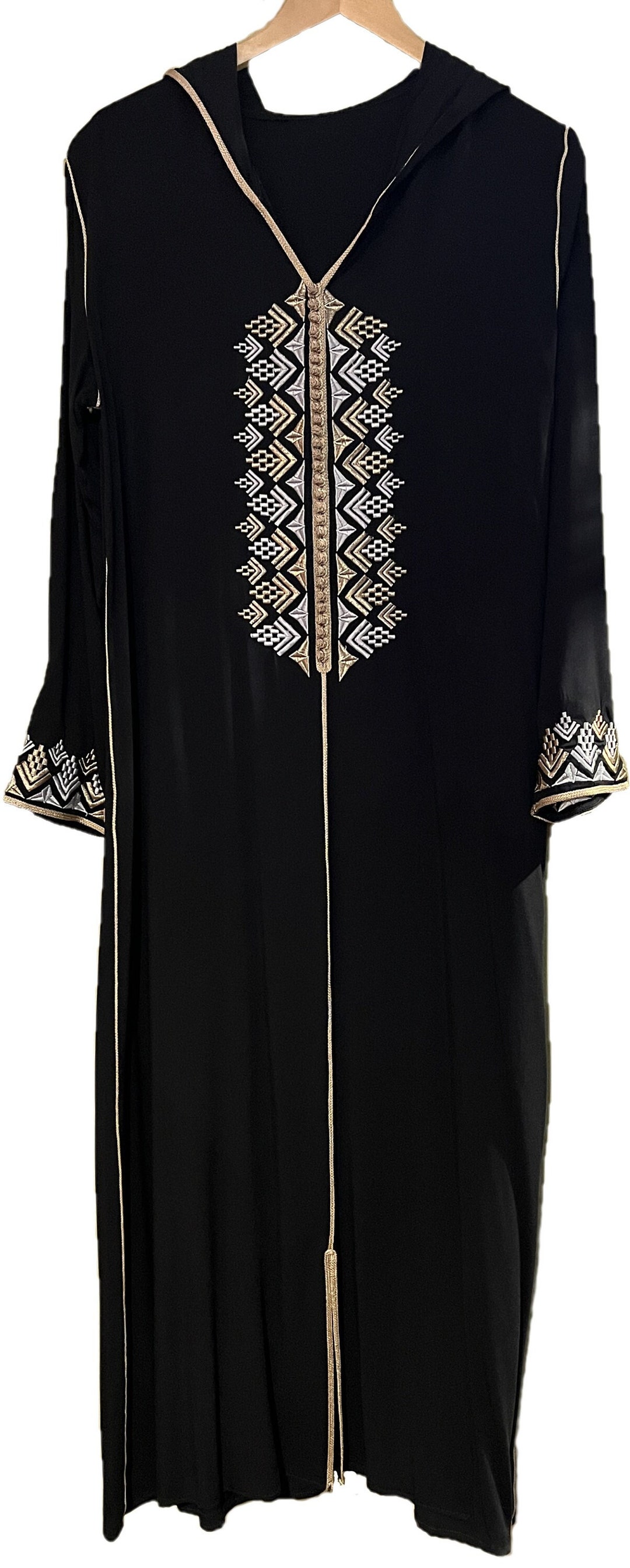 Black Moroccan Jellaba: Embroidered Hooded Cotton Djellaba - Etsy