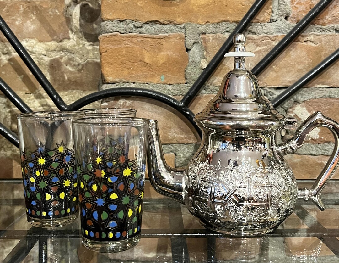 Moroccan Tea Set , Moroccan Small Teapot and 3 Moroccan Tea Glasses ...