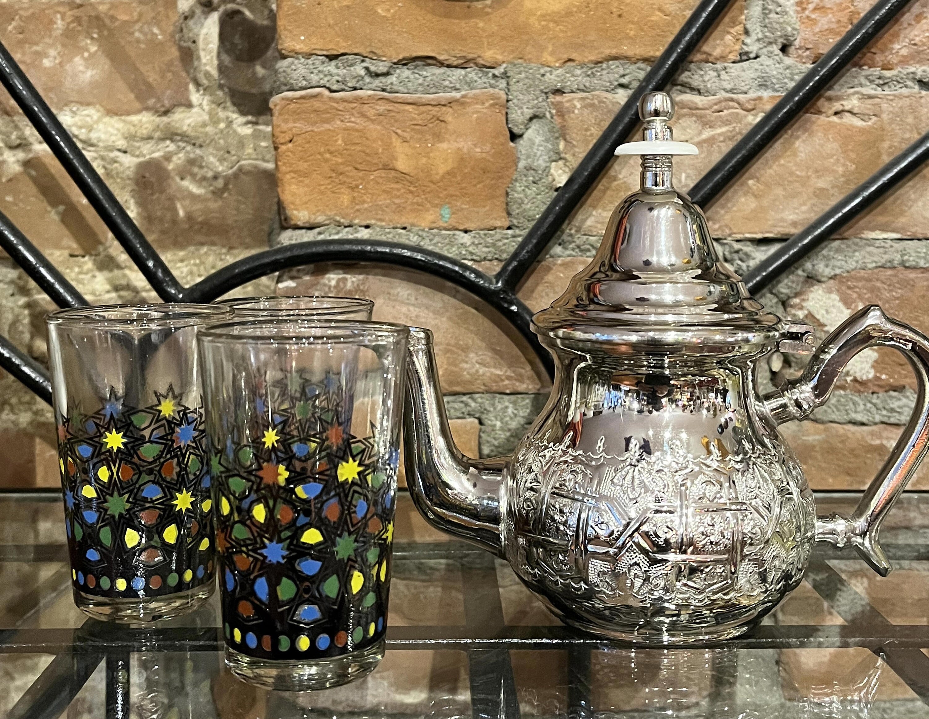 Moroccan Tea Set , Moroccan Small Teapot and 3 Moroccan Tea Glasses ...