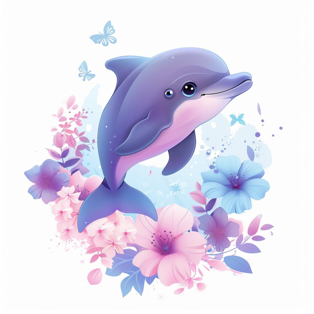 Cute Baby Dolphin, Clipart, 5 PNG, Decoration, Sublimation, Digital ...