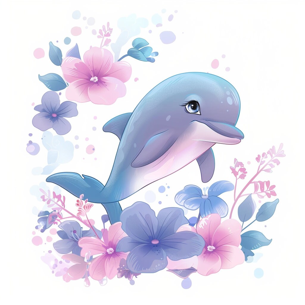 Cute Baby Dolphin, Clipart, 5 PNG, Decoration, Sublimation, Digital ...