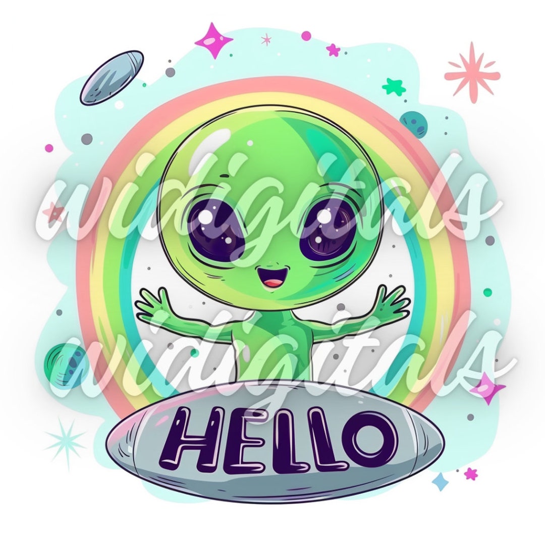 Baby Green Alien hello Rainbow, Sublimation Design, Digital Printing, 1 ...