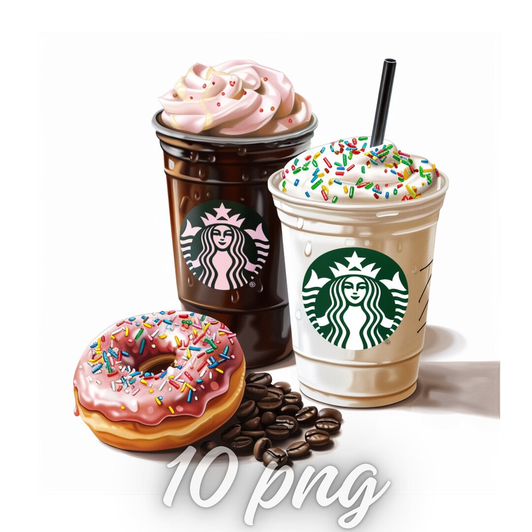 Starbucks Donuts Cliparts, 10 Png, Digital Printing, Sublimation, White ...