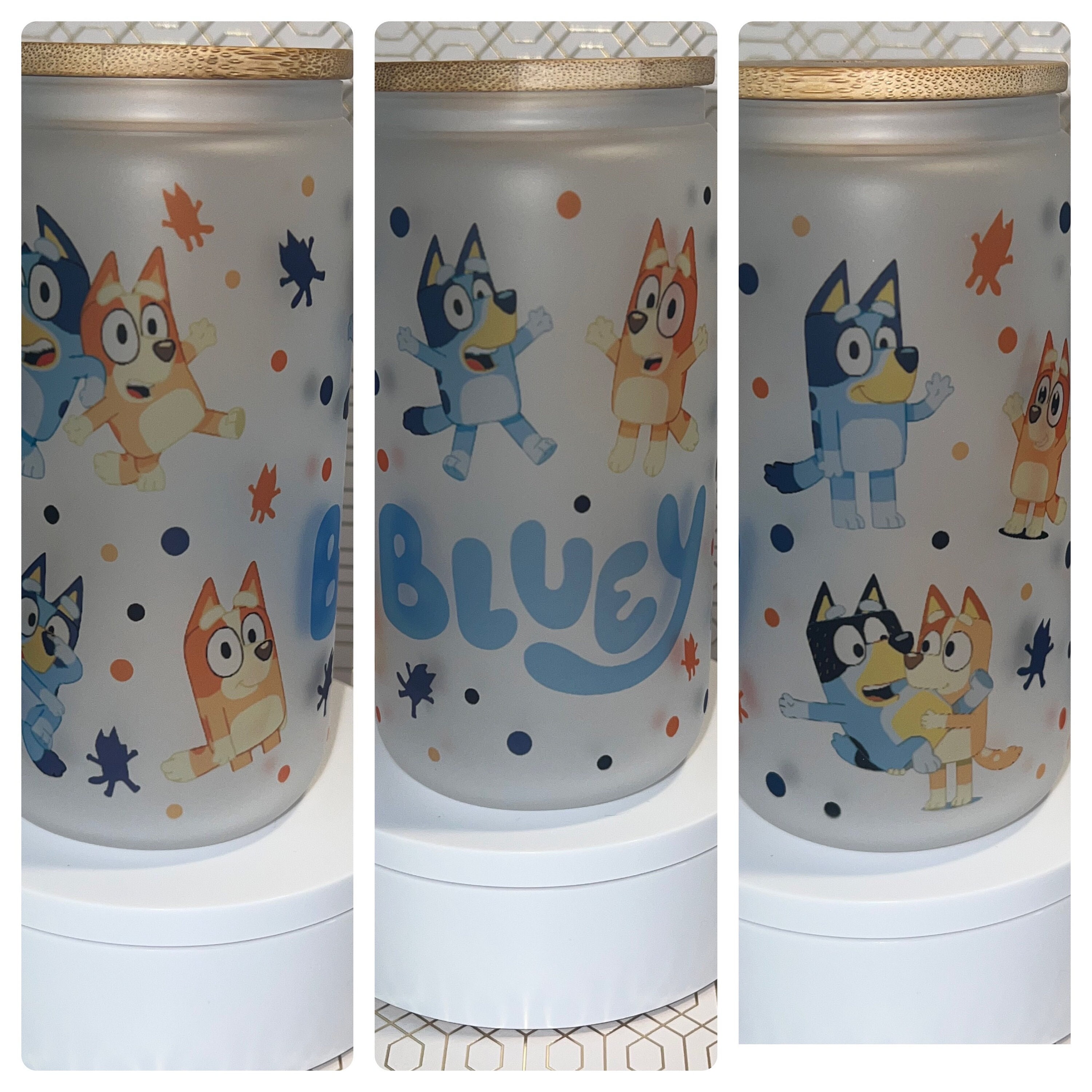 Bluey Glass Cup, Blue Dog Glass Cup, Bluey Libbey Can Glass, Blue Dog ...