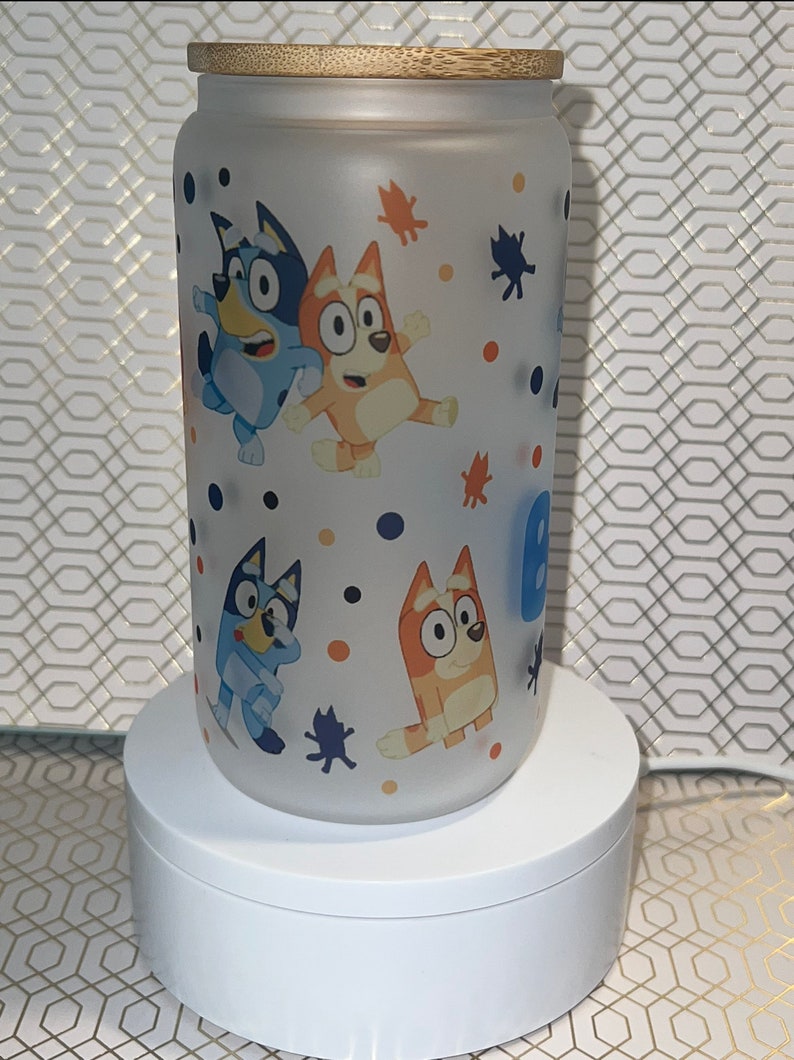 Bluey Glass Cup, Blue Dog Glass Cup, Bluey Libbey Can Glass, Blue Dog ...