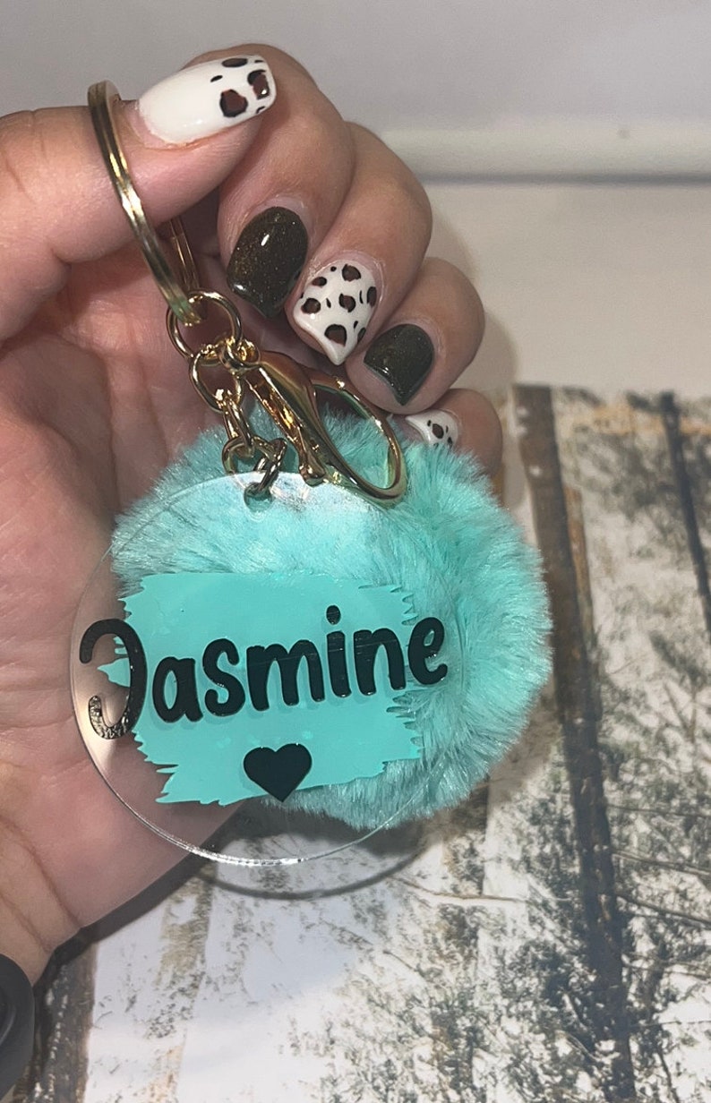 Personalized Name Keyring With Pom Pom | Custom Acrylic Keychain ...