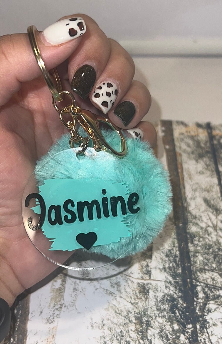 Personalized Name Keyring With Pom Pom | Custom Acrylic Keychain ...