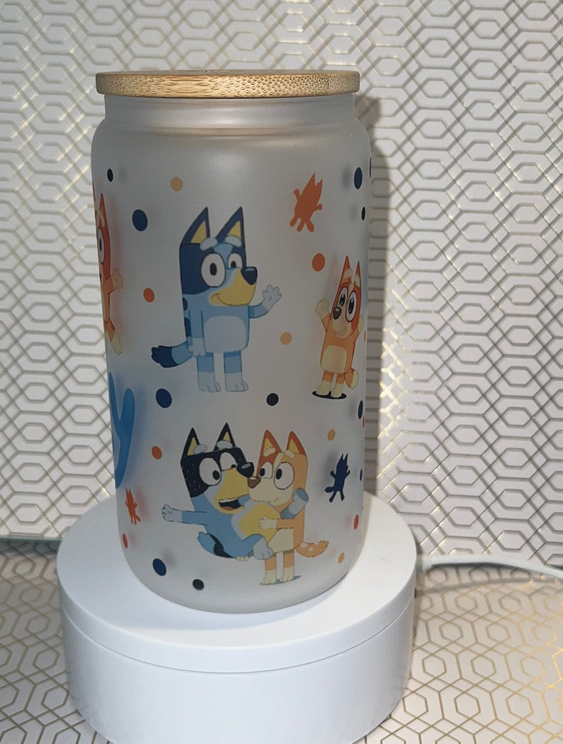 Bluey Glass Cup, Blue Dog Glass Cup, Bluey Libbey Can Glass, Blue Dog ...