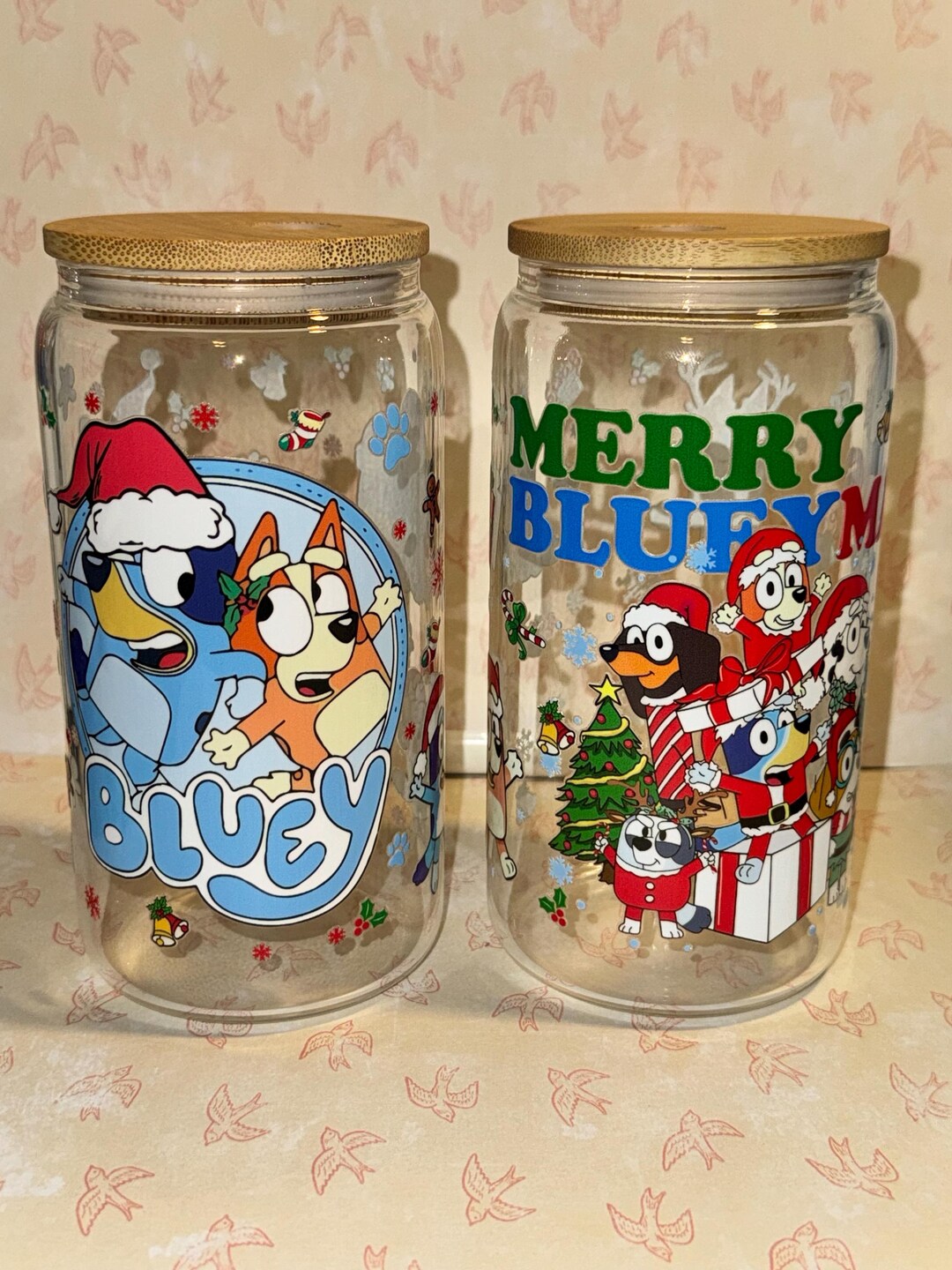 Bluey Christmas Glass Cup, Blue Dog Christmas Glass Cup, Bluey ...