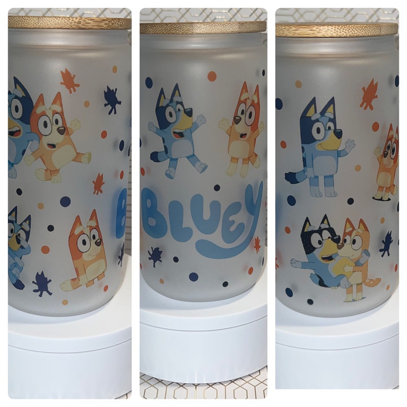 Bluey Glass Cup Blue Dog Glass Cup Bluey Libbey Can Glass - Etsy