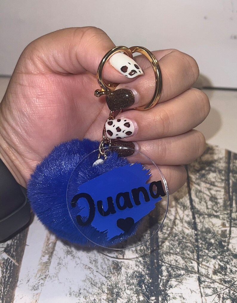 Personalized Name Keyring With Pom Pom | Custom Acrylic Keychain ...