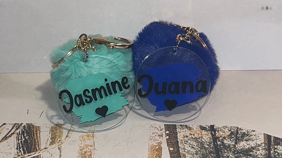 Personalized Name Keyring With Pom Pom | Custom Acrylic Keychain ...
